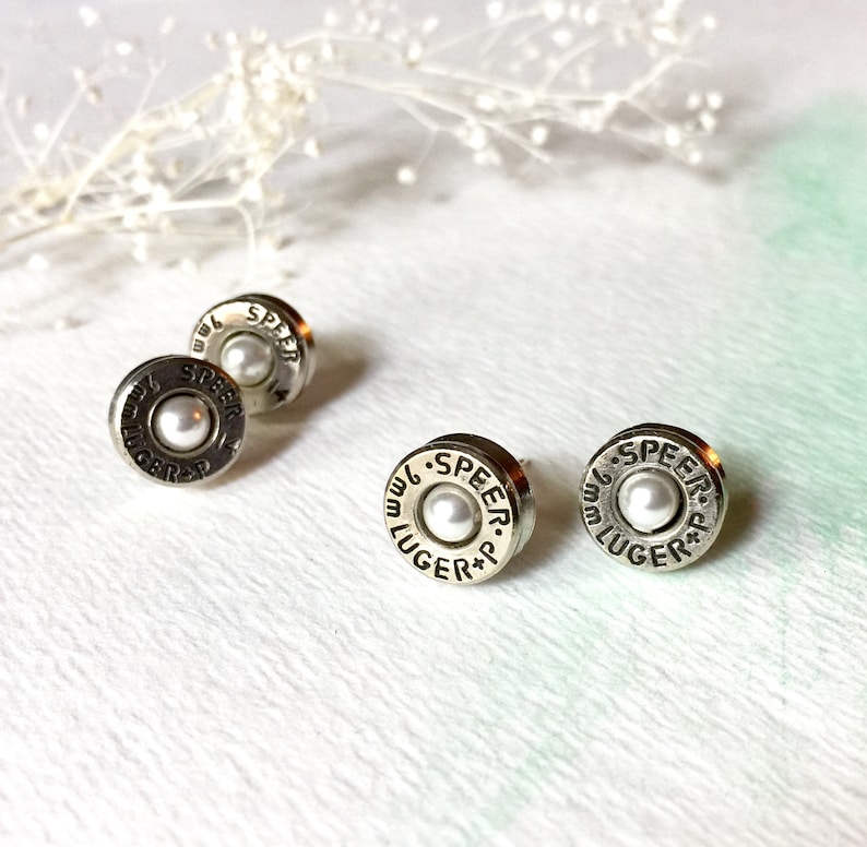 Pearl Bullet Stud Earrings Sterling Silver Bullet Jewelry - Etsy