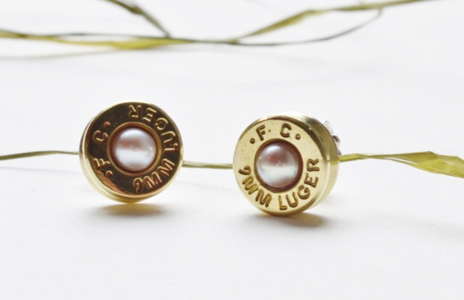 Pink Pearl Bullet Stud Earrings Bullet Jewelry Brass - Etsy