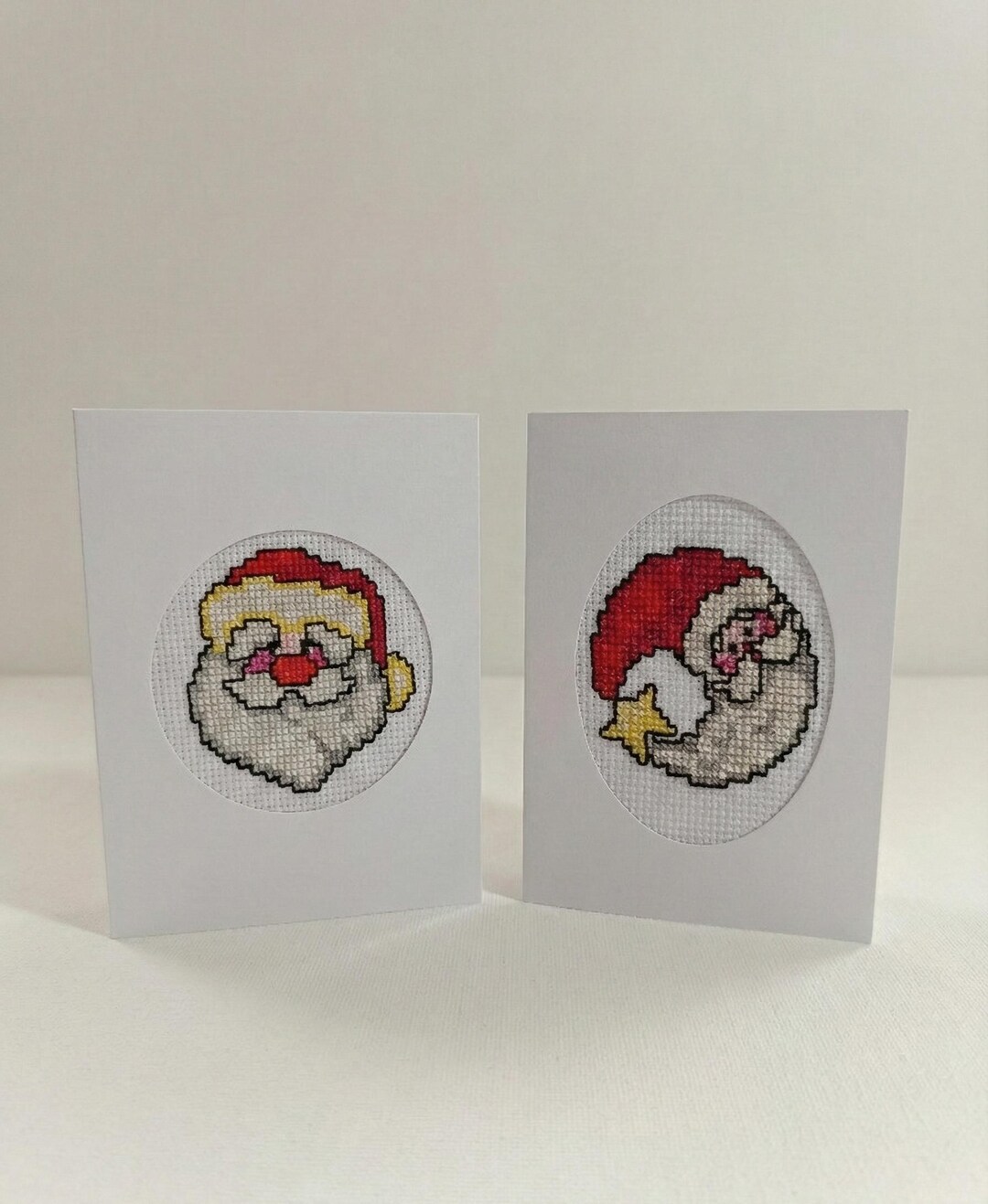 Funny Santa Face and Moon Christmas Card Duo, Real Cross Stitch - Etsy