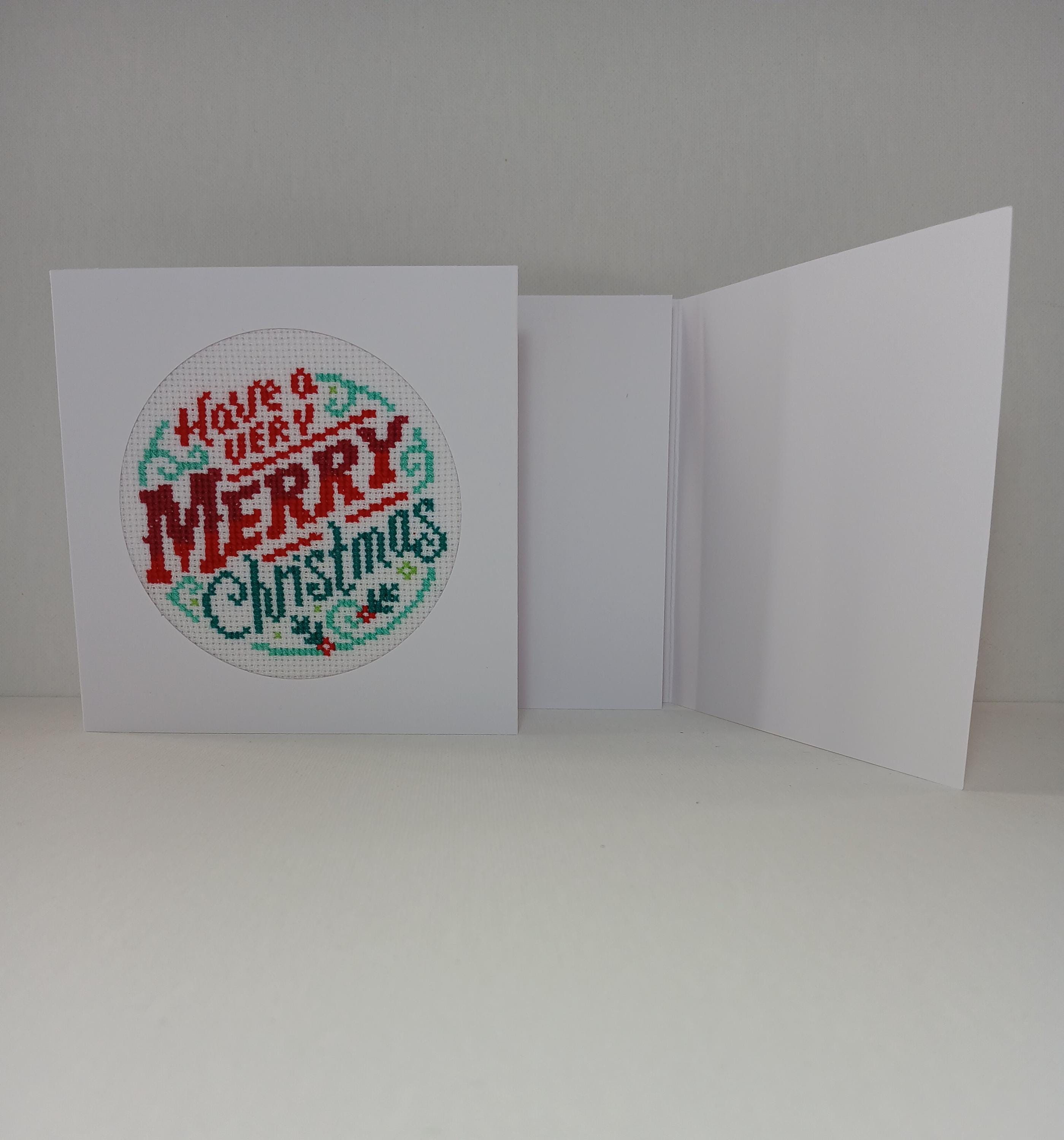 Handmade Cross Stitch Christmas Card – Festive Holiday Greeting, Merry ...