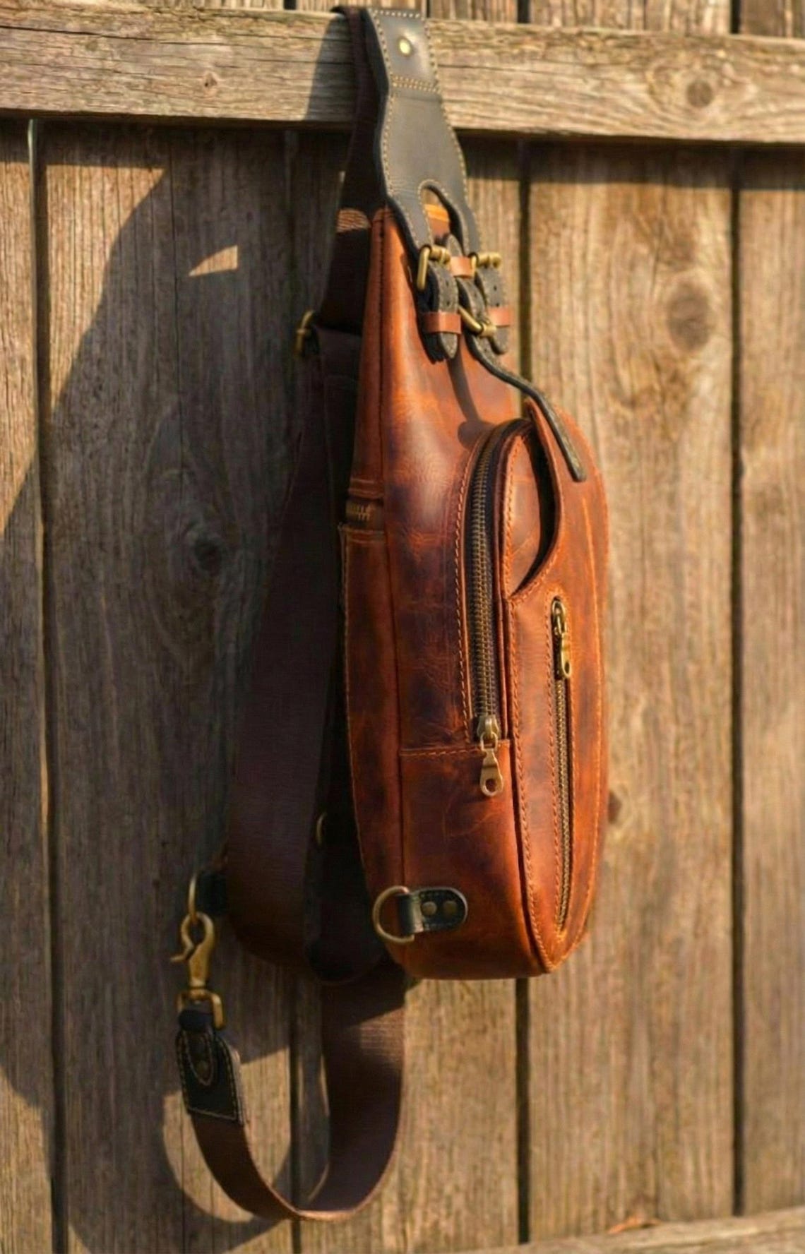 Handmade Leather Sling Bag Men, Vintage Crossbody Chest Bag, One Strap ...
