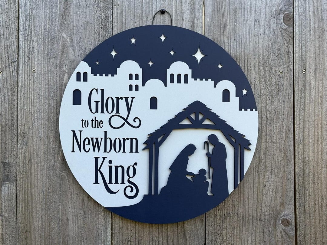 Nativity on Blue Welcome Door Hanger: 3D Christmas Holiday Front Porch ...