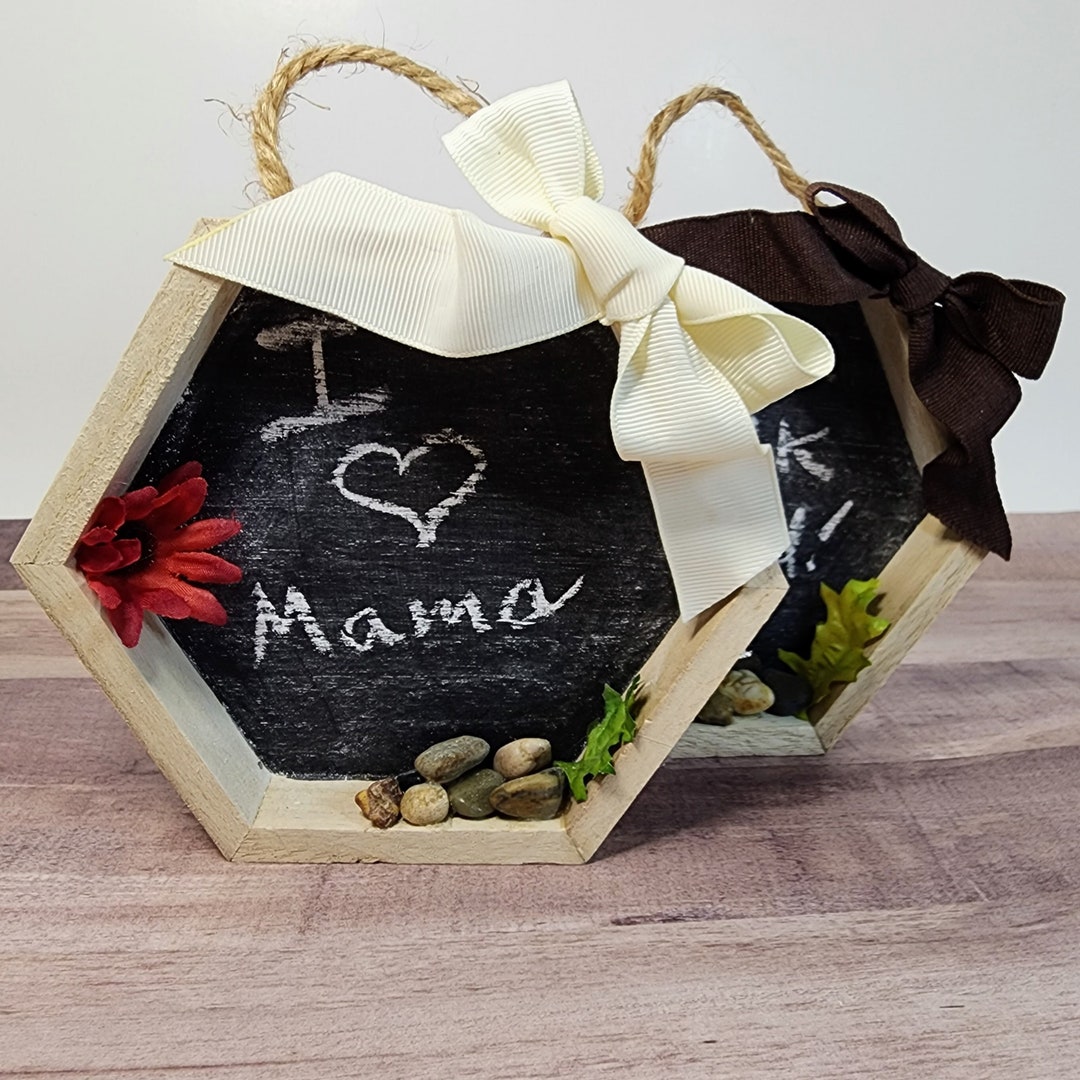 Outdoor Floral and Stone Decorated Hexagon Chalkboard With Bow - Etsy