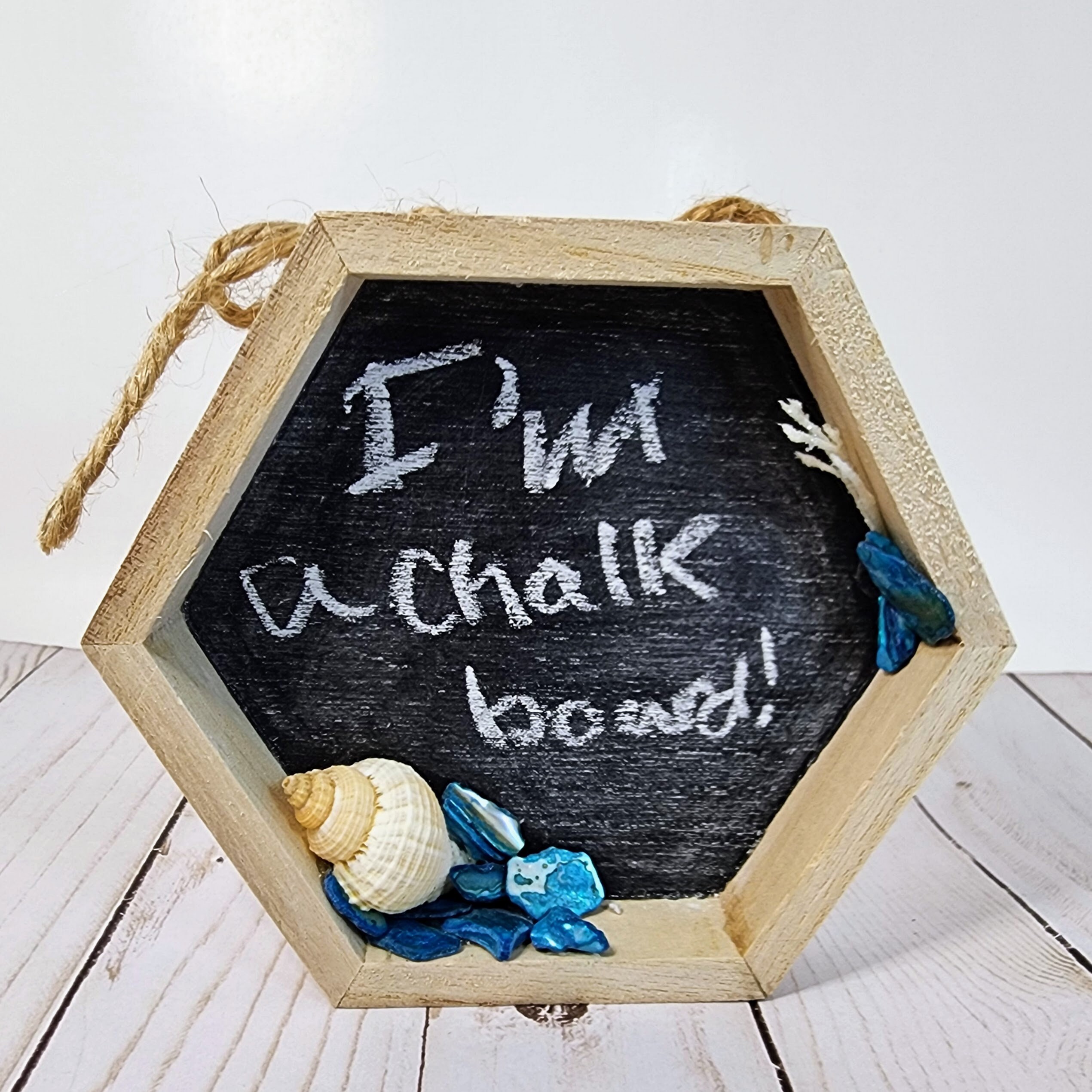Beachy Shell and Rock Decorated Hexagon Chalkboard With Twine Bow - Etsy