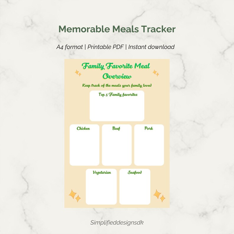 Family Favorite Meals Tracker | Printable | A4 Format | Digital ...
