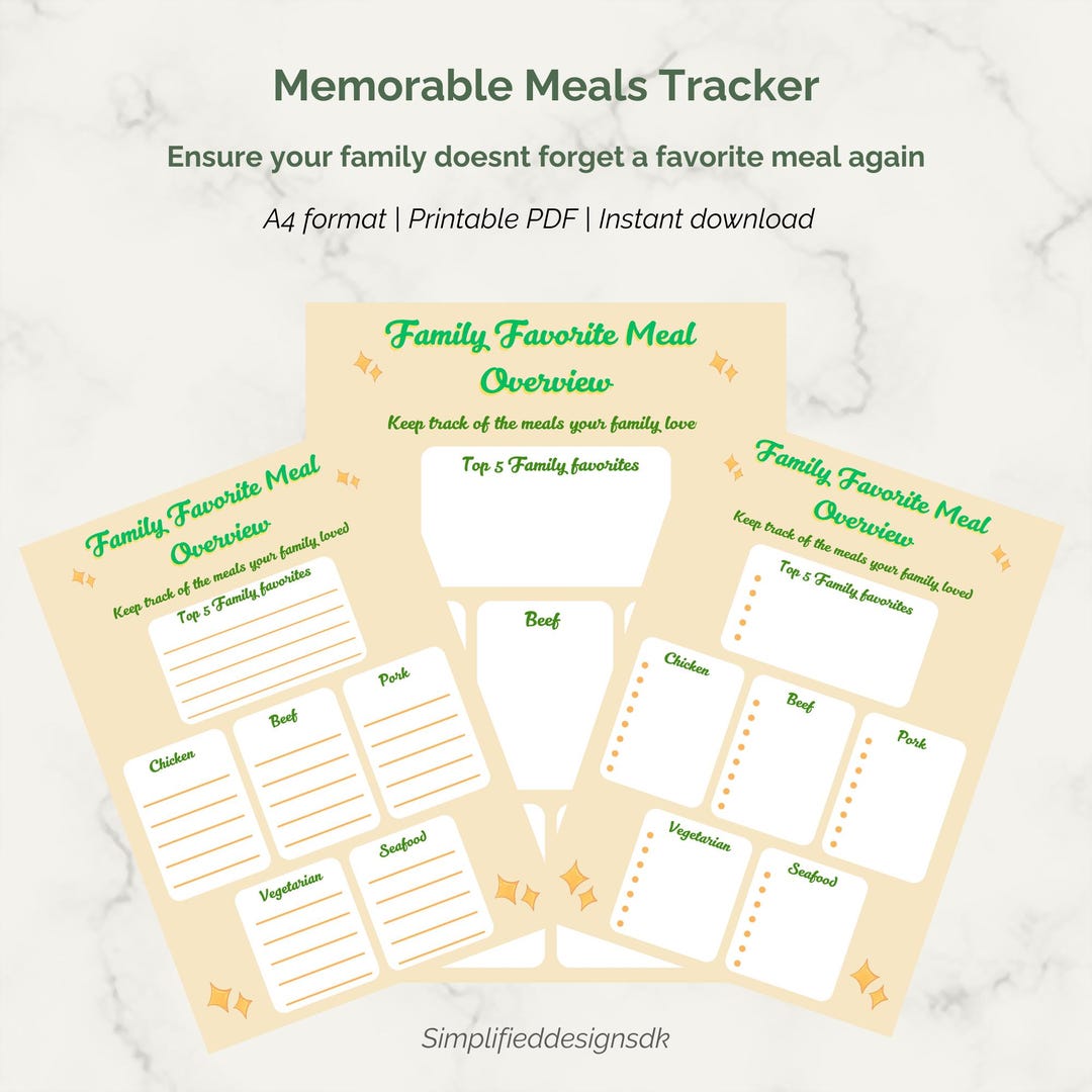 Family Favorite Meals Tracker | Printable | A4 Format | Digital ...