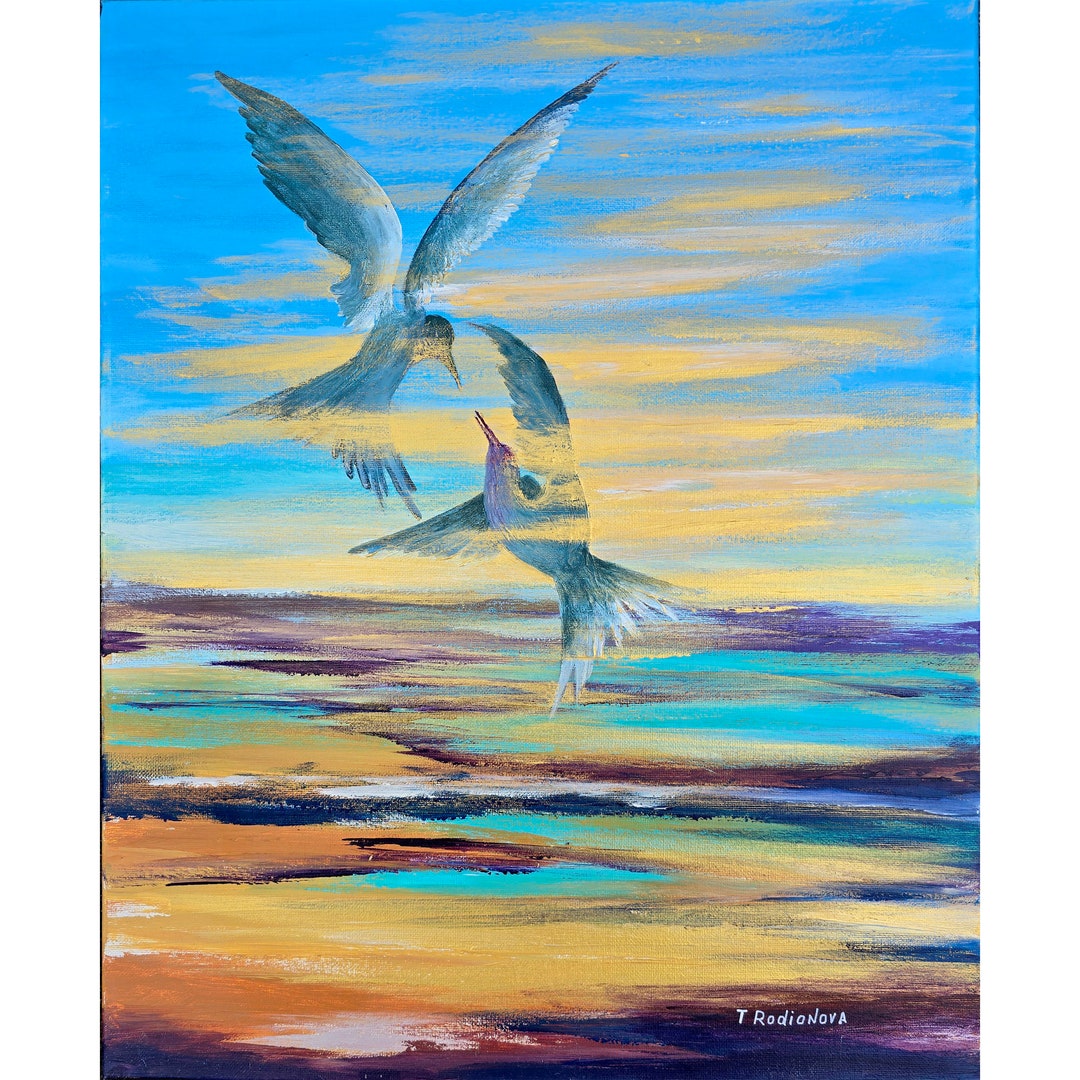 Abstract Beach Sunset Original Art 20x16 Seascape Artwork Nautical Wall ...