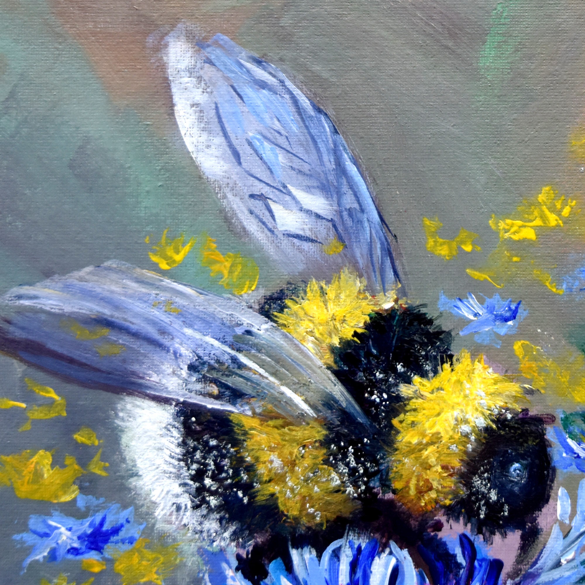 Bumblebee Painting Floral Original Art 12x9 Flower Artwork Bumblebee ...