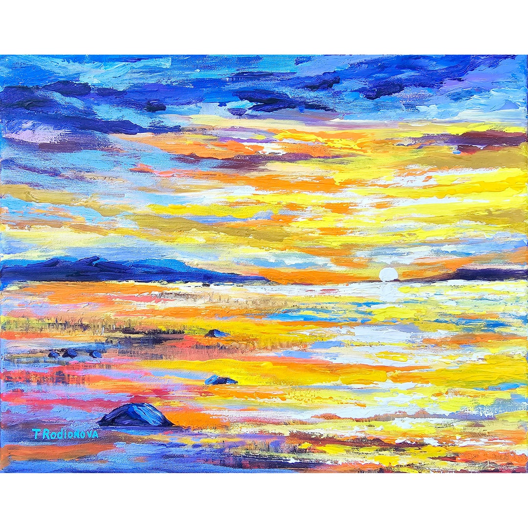 Caribbean Sunset Seascape Original Art Beach Painting Acrylic Painting ...