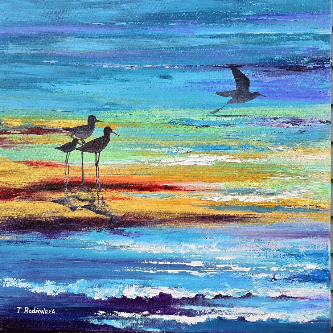 Abstract Painting Seascape Original Art 18”x18" Sea Beach Artwork ...