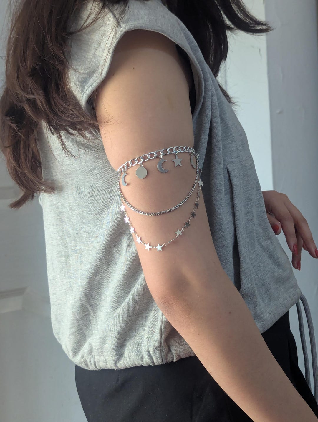 Moon & Stars Arm Cuff Celestial Upper Arm Bracelet for Wome Boho Armlet ...