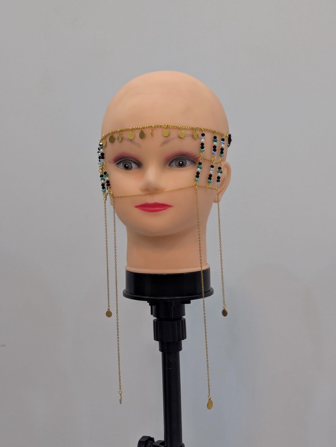 Gold Forehead Jewelry Metal Coin Drops and Beaded Sides Boho Face ...