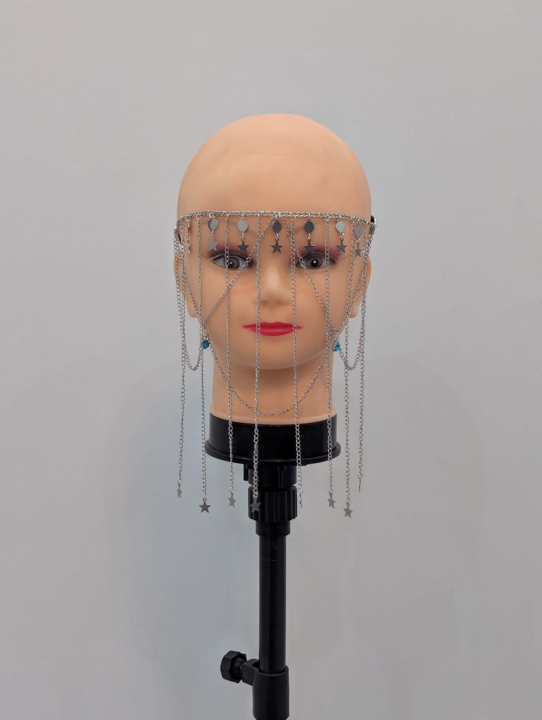 Star Chain Face Veil Headpiece Silver Forehead Chain With Dangling ...