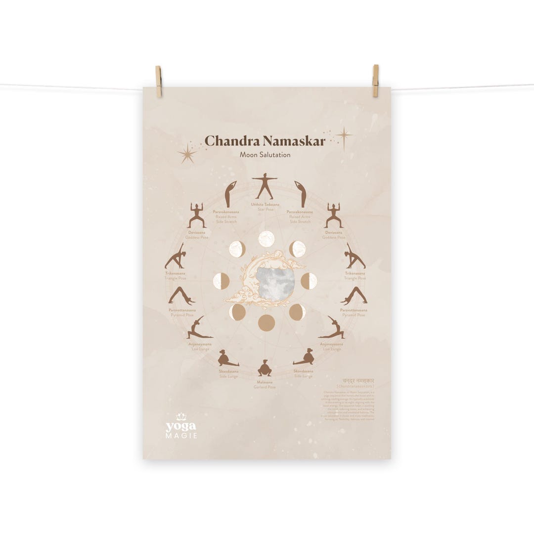 Poster (in Inches) Chandra Namaskar Neutral | Beige Yoga Art, Moon ...