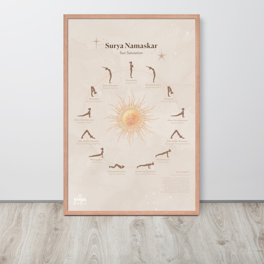 Framed (in Inches) Surya Namaskar Neutral Poster | Beige Yoga Art, Sun ...