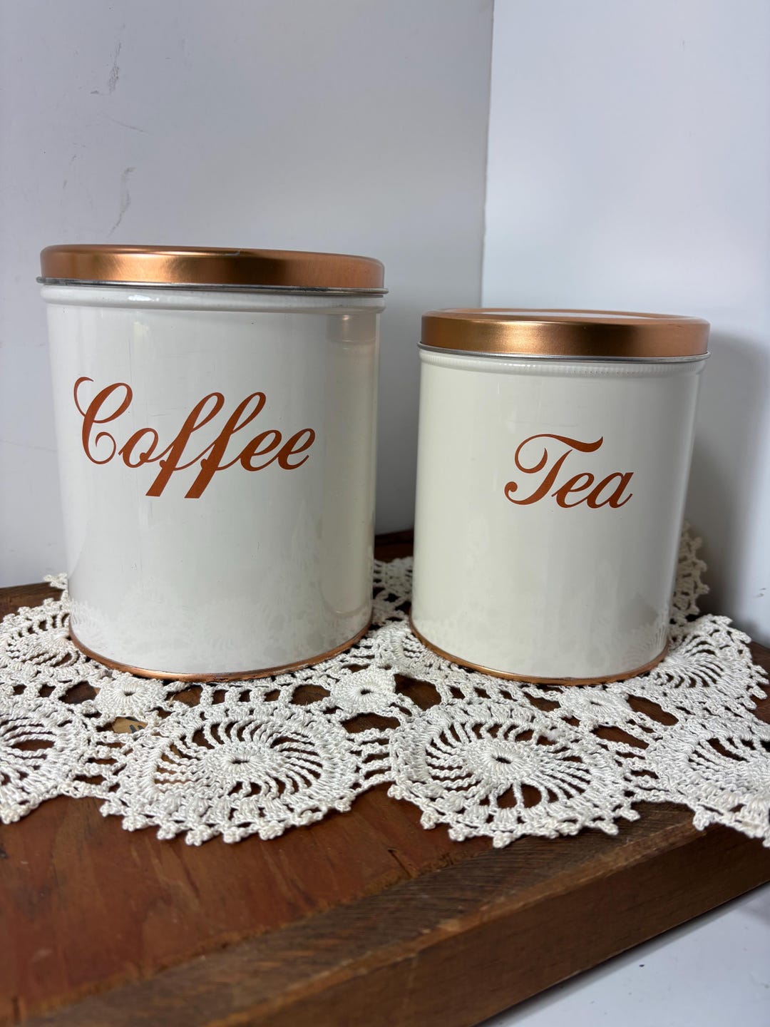 Vintage Coffee and Tea Canister Set Canisters USA Decoware White With ...