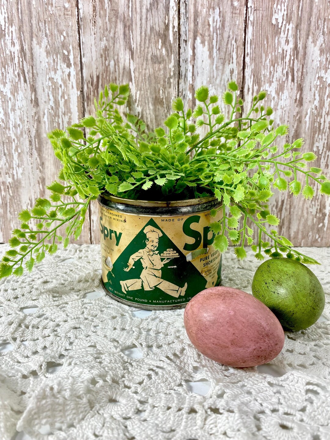 Vintage Shortening Tin SPRY Vegetable Shortening Tin Baker Walking ...