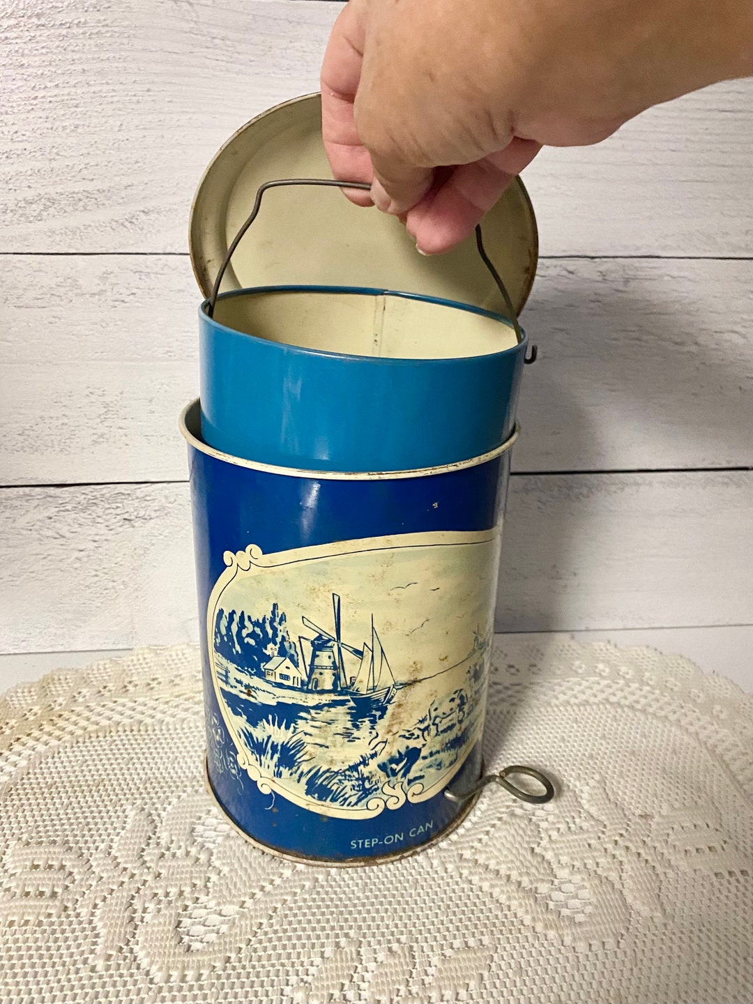 Metal Waste Can Bin a Vintage Wolverine Step to Open Waste Can Delft ...