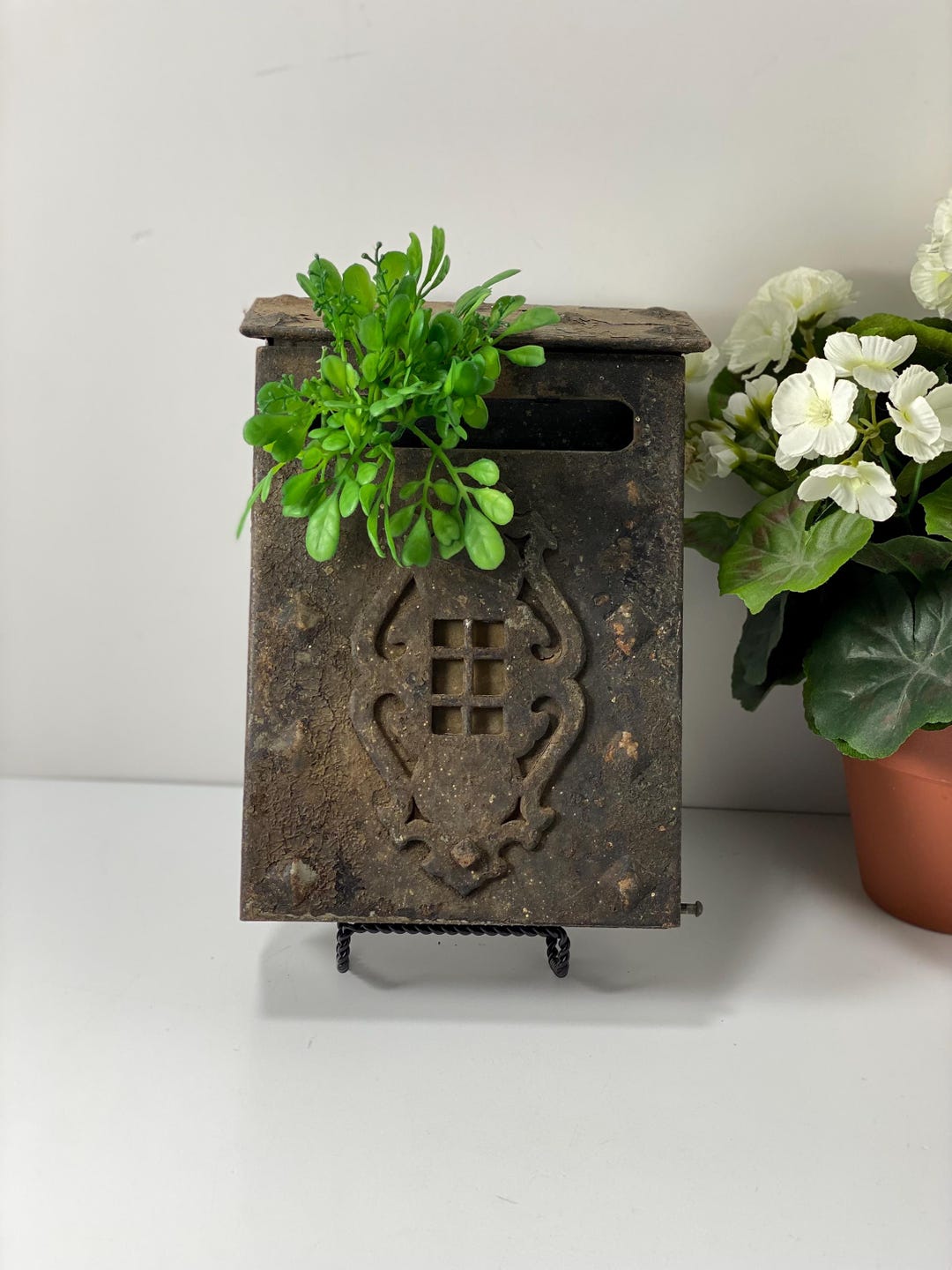 Vintage Mailbox Black Post Box Antique Steel Wall Mount Vertical ...