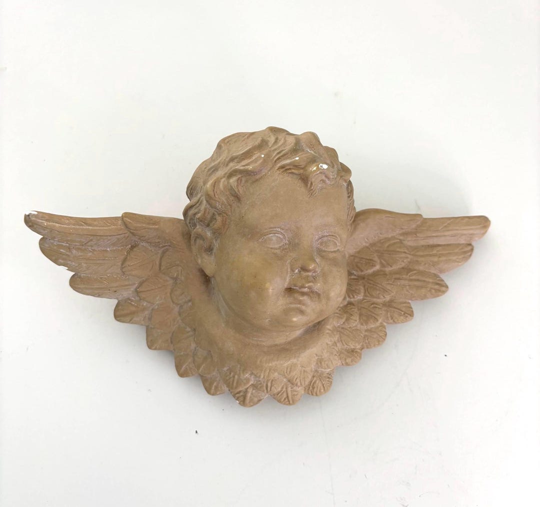 Vintage Angel Head With Wings Wall Plaque Winged Cherub Wall Hanging ...