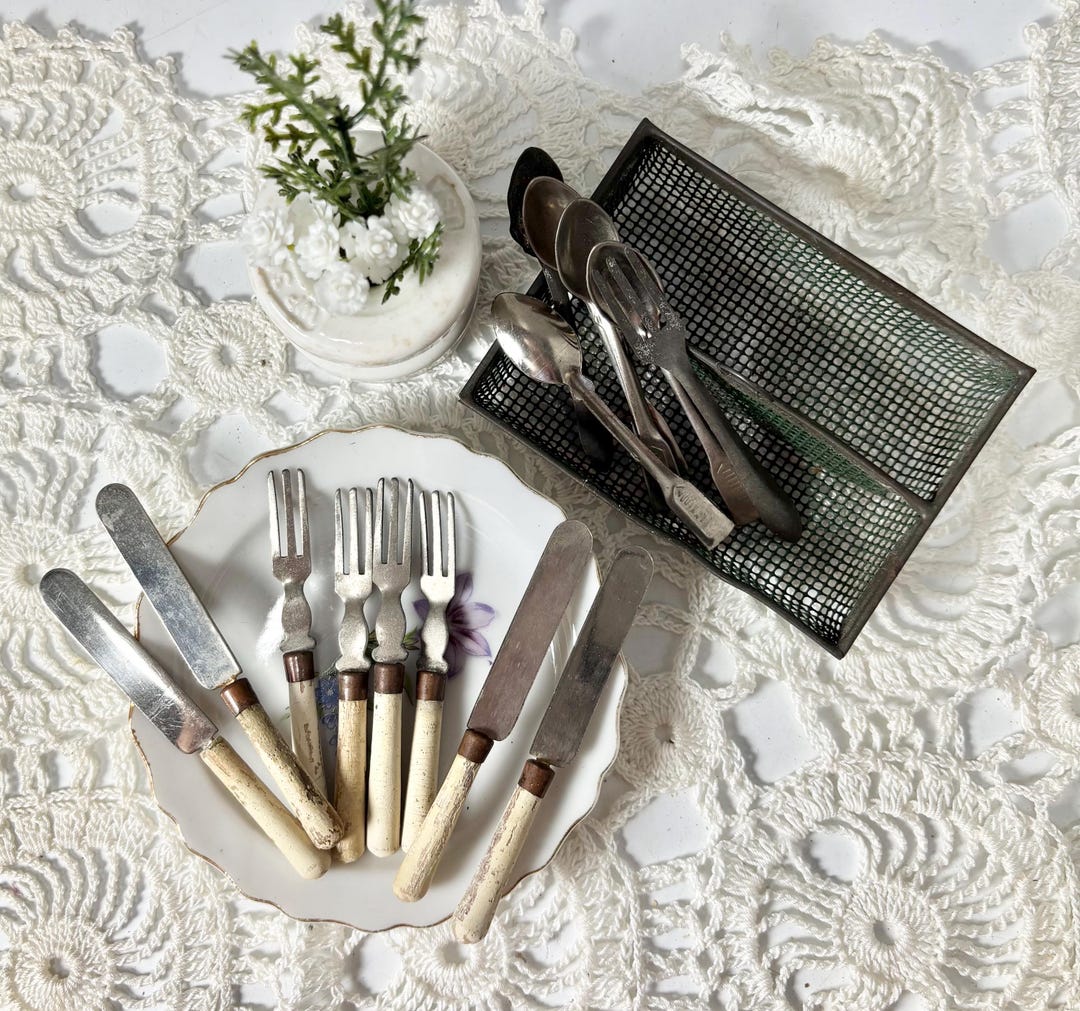 Vintage Children's Toy Cutlery Set: Wood Handle Knives, Forks, Spoons ...