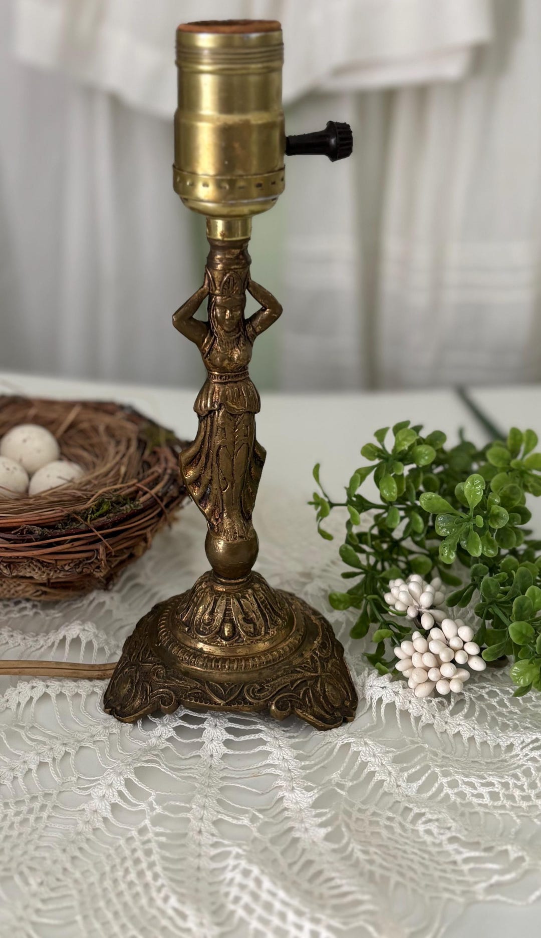 Vintage Brass Figural Lady Lamp Base Bronze Electrical Figural Greek ...