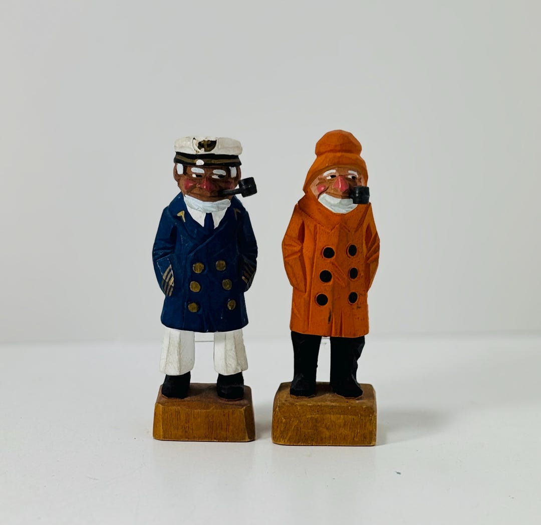Vintage Hand Carved Wood Sea Captain Navy Coat Captains Hat With Pipe ...