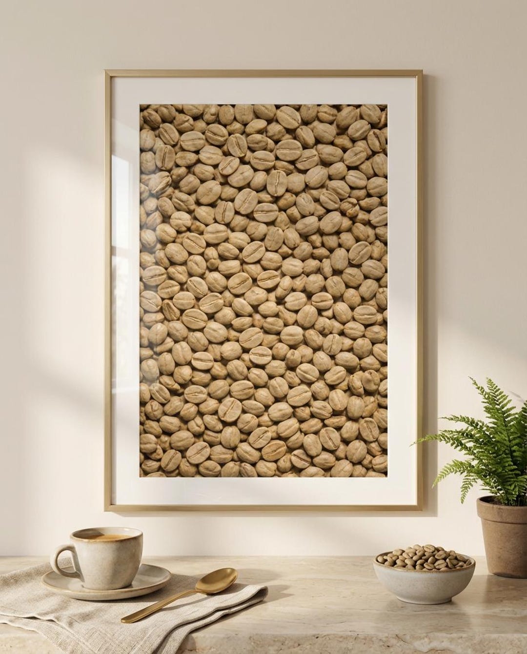 Green Coffee Beans Wall Art, Scandinavian Kitchen Decor, Minimal Coffee ...