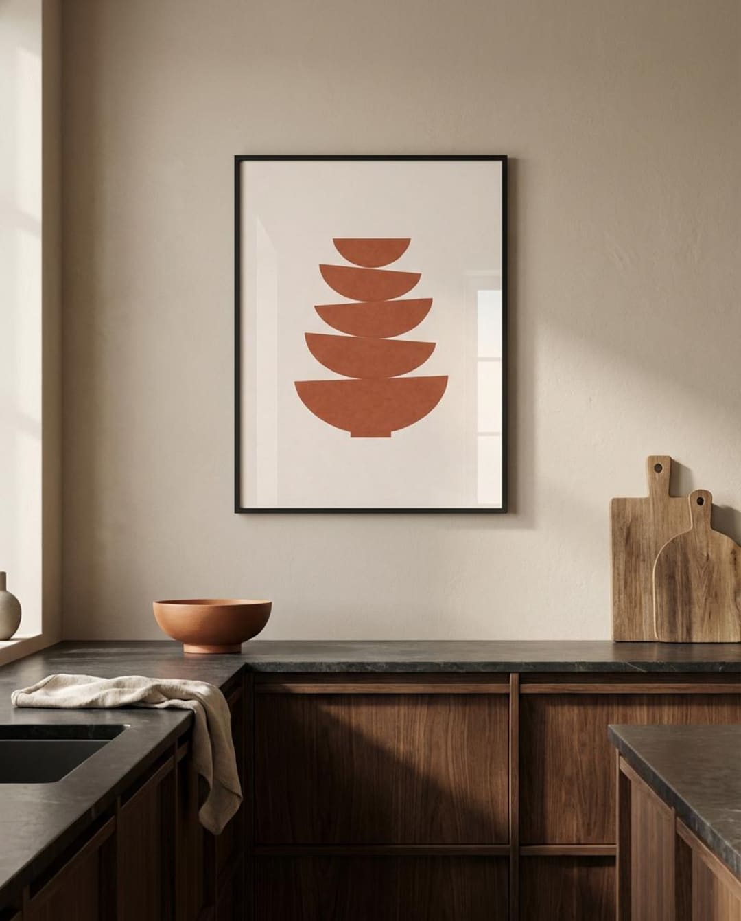Modern Terracotta Abstract Kitchen Wall Art, Minimalist Scandinavian ...