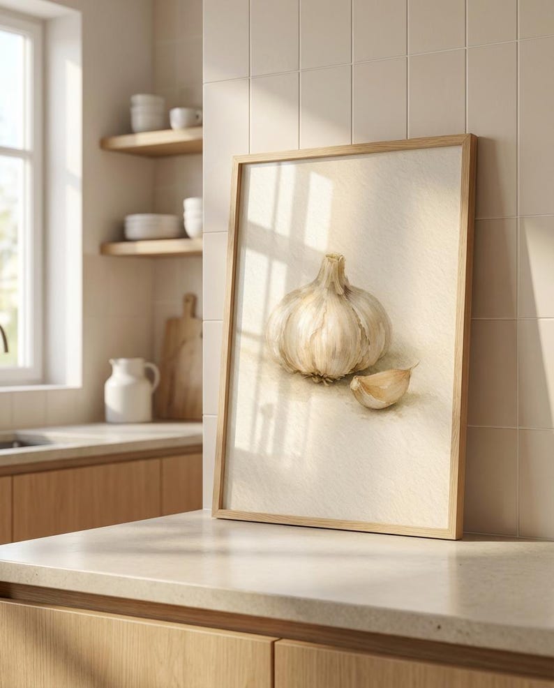Vintage Watercolor Garlic & Onion Prints | Rustic Kitchen Art (set of 2 ...