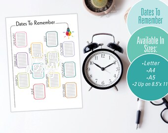 Printable Yearly Dates to Remember Pages Modern Rainbow Color - Etsy