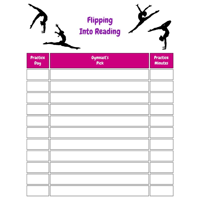 Kids Gymnastics Reading Log Printable, Letter-size 8.5×11 Instant ...