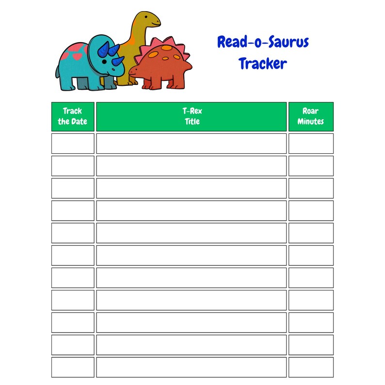 Kids Dinosaur Reading Log Printable, Letter-size 8.5×11 Instant ...