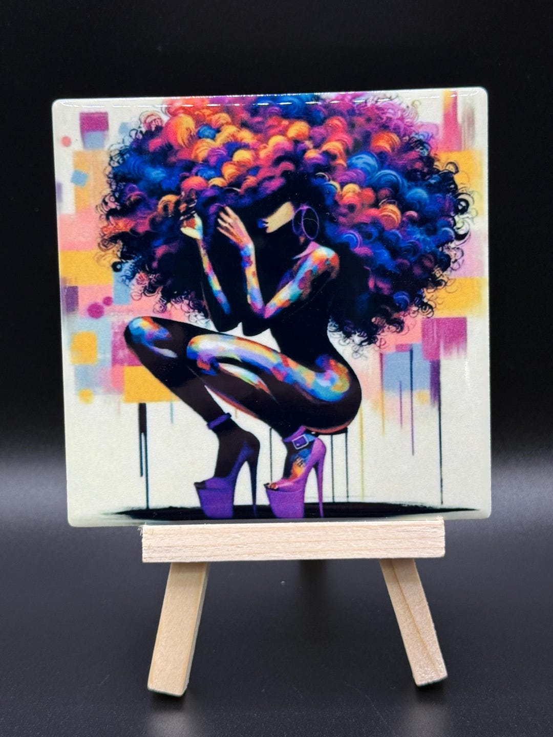 Vibrant Afro Woman Art Ceramic Coaster - Etsy