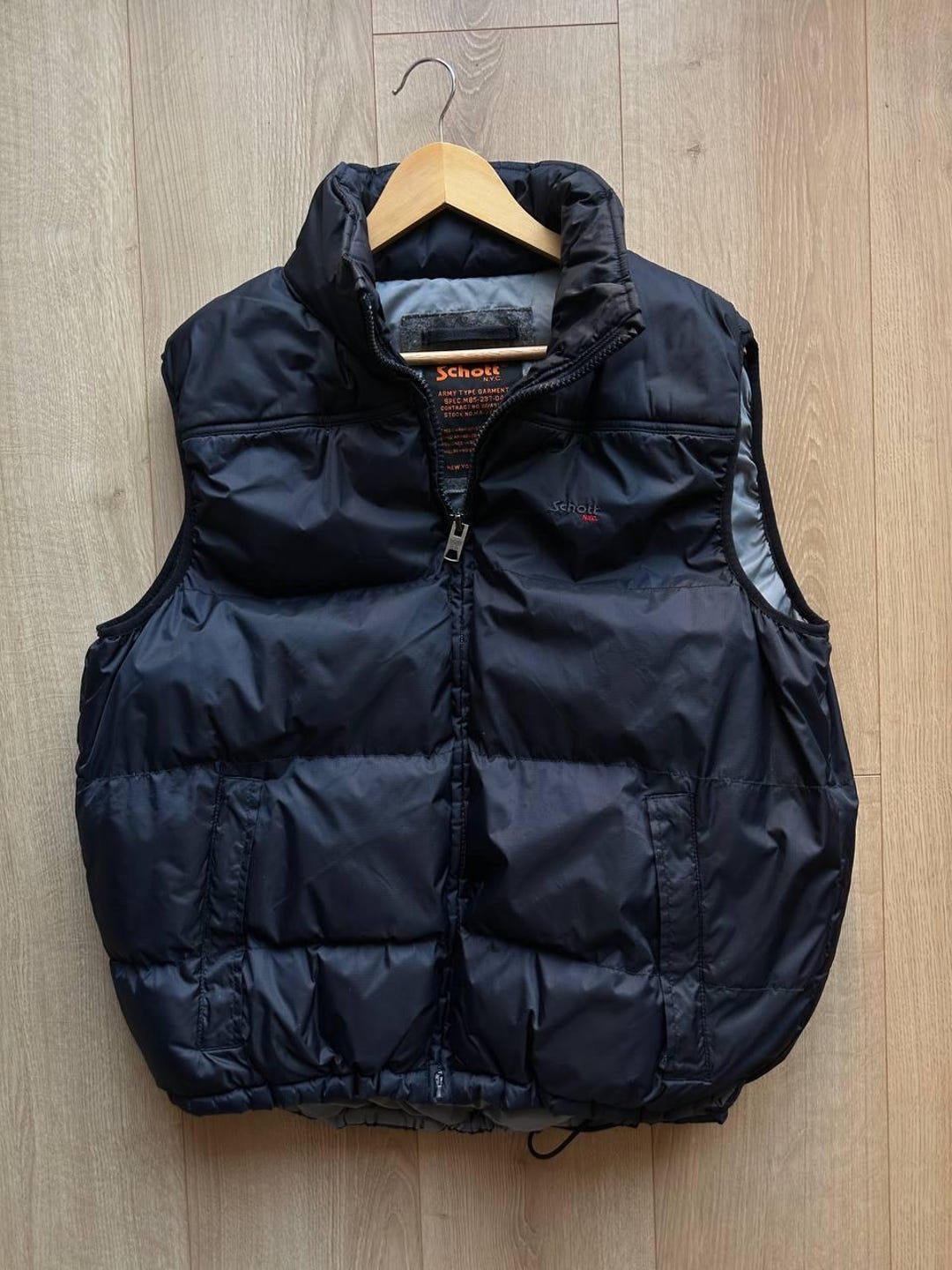 Schott NYC Puffer Vest Army Type Garment Vintage Style Black Insulated ...