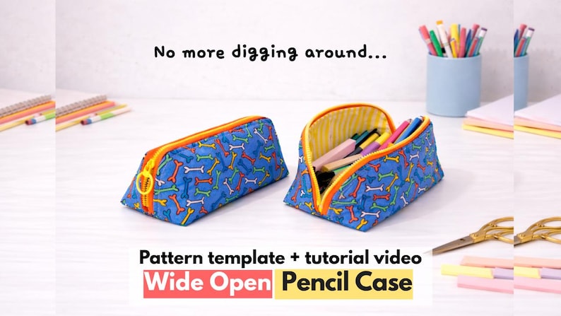DIY Wide Open Pencil Case Sewing Pattern PDF [printable Template ...