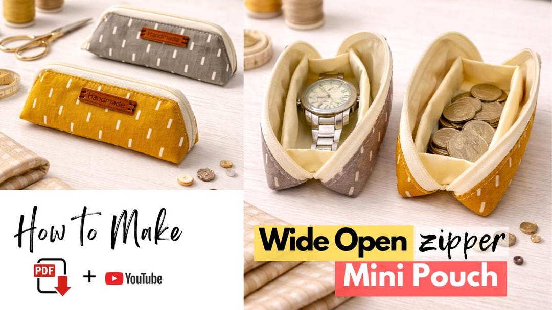 Wide Open Zipper Pouch Sewing, DIY Mini Pouch (digital Pattern + Video ...