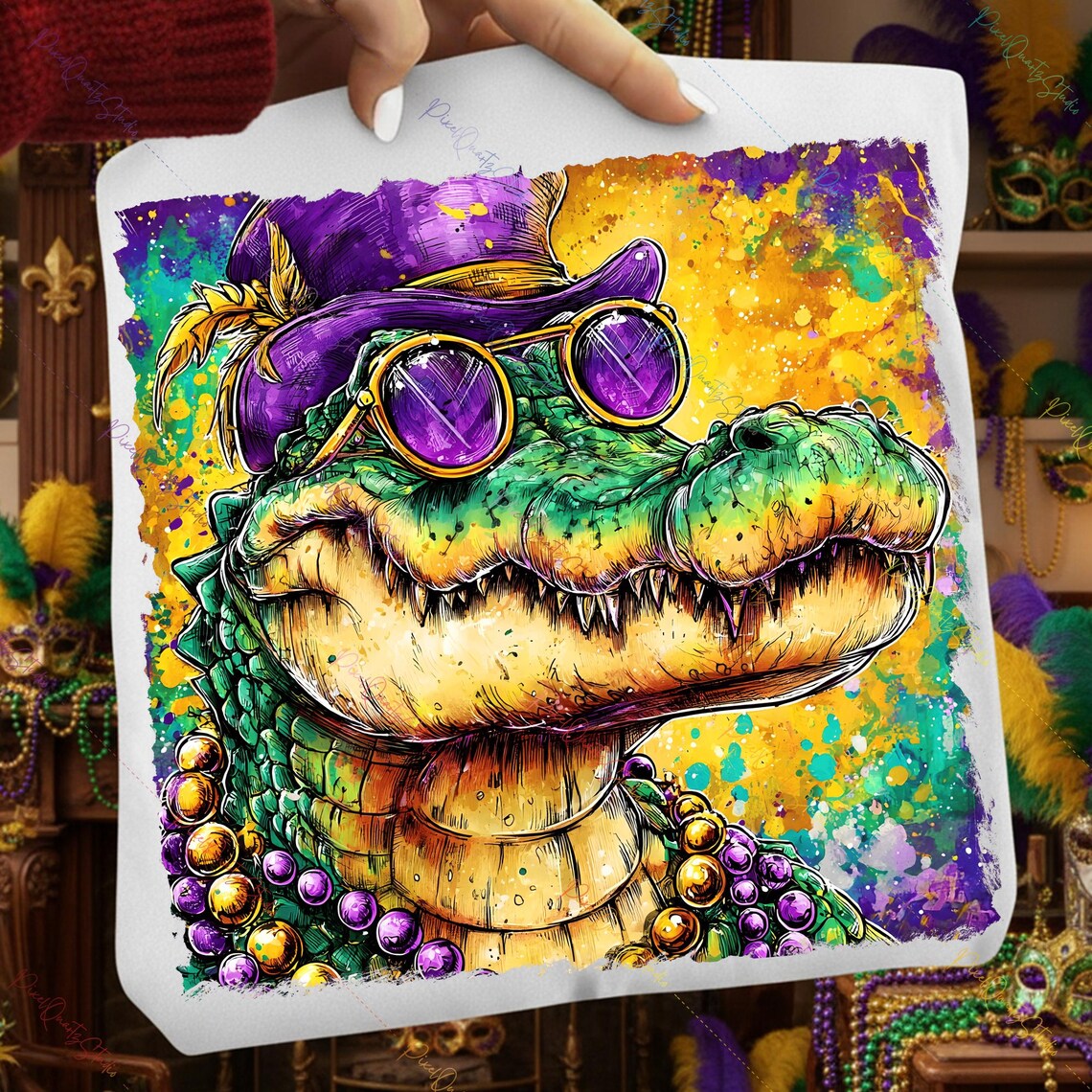 Mardi Gras Alligator PNG Bundle, Cool Gator Sublimation, Jazz Trumpet ...