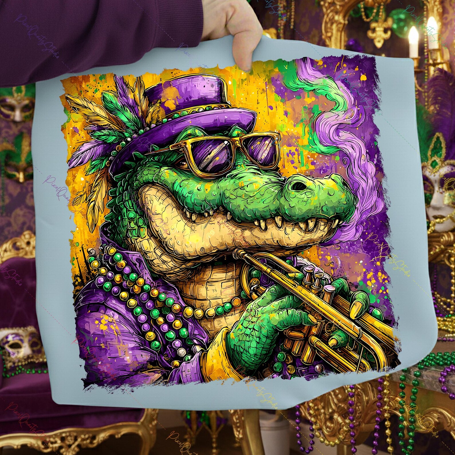 Mardi Gras Alligator PNG Bundle, Cool Gator Sublimation, Jazz Trumpet ...