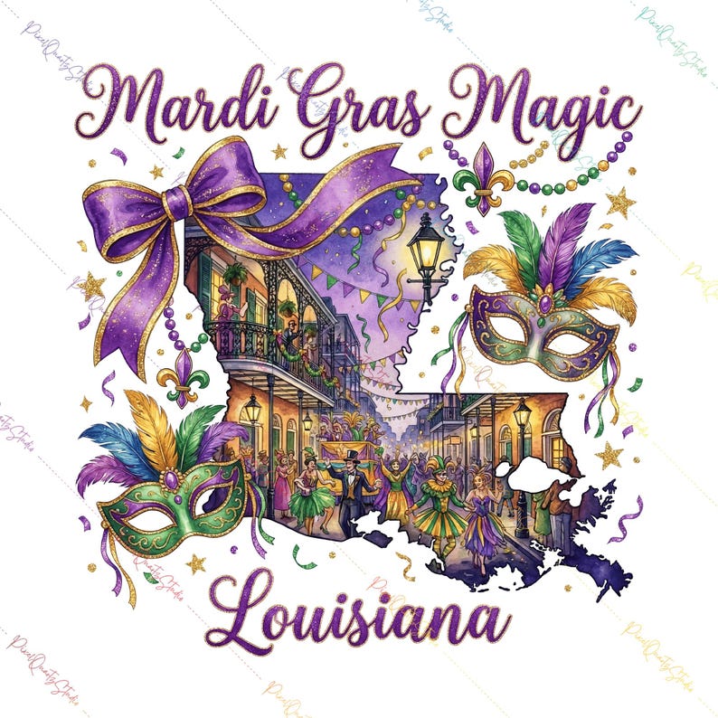 Mardi Gras Magic PNG, Louisiana Map Sublimation, New Orleans French ...