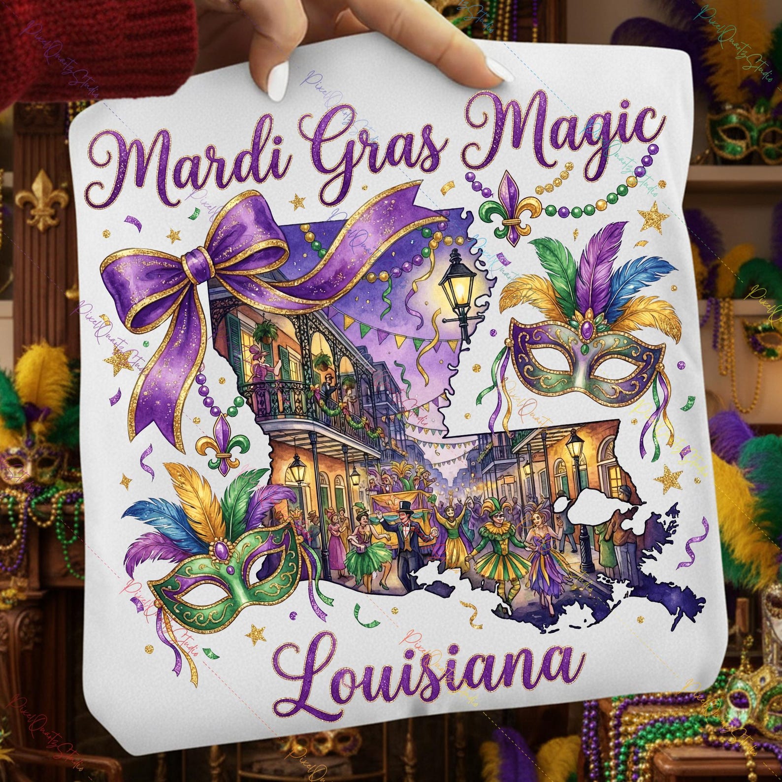 Mardi Gras Magic PNG, Louisiana Map Sublimation, New Orleans French ...