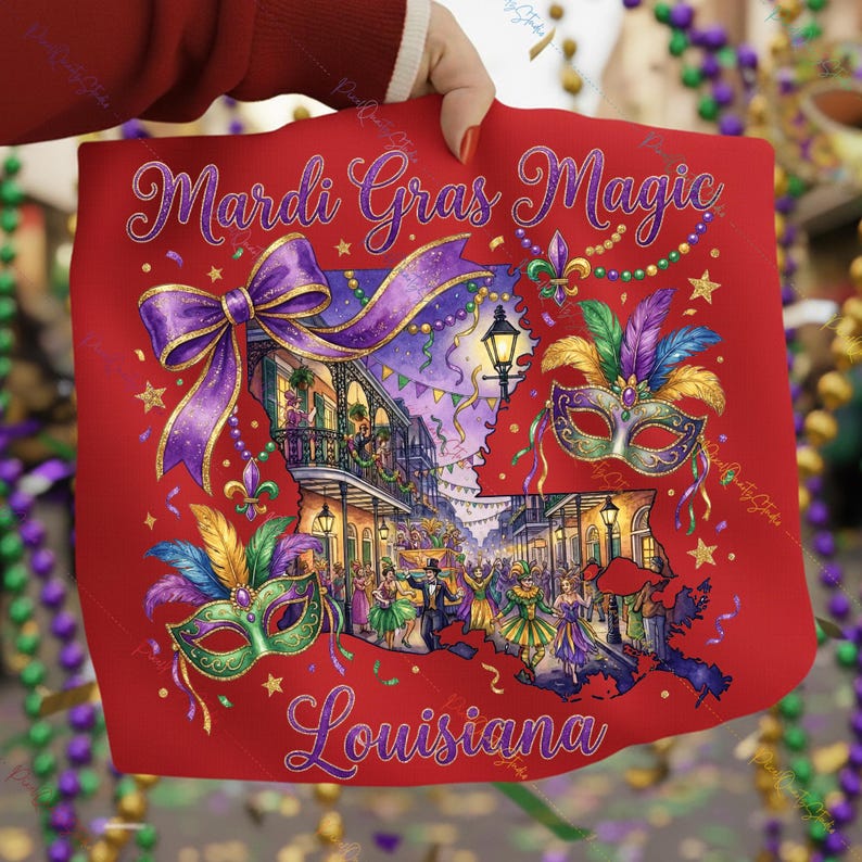 Mardi Gras Magic PNG, Louisiana Map Sublimation, New Orleans French ...