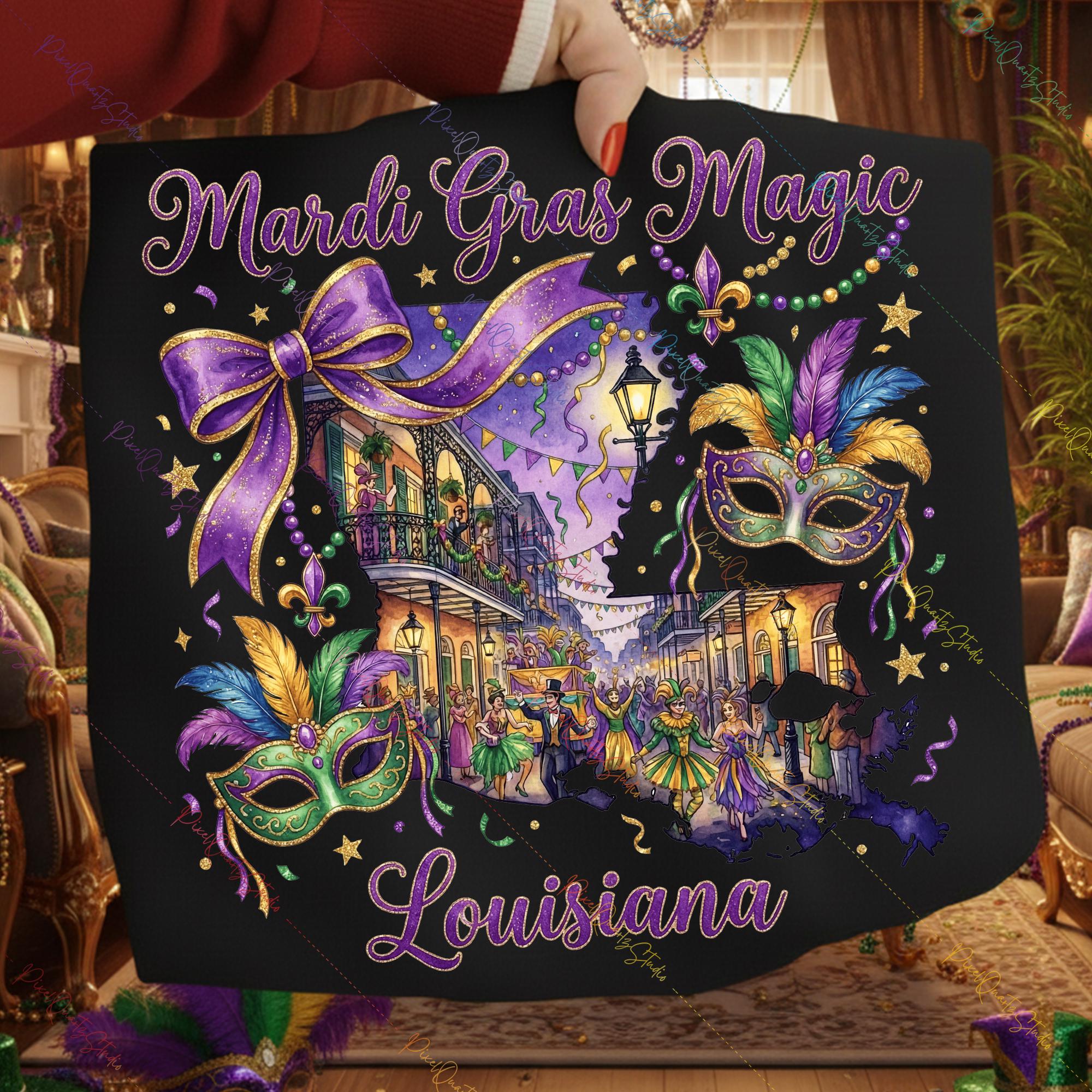 Mardi Gras Magic PNG, Louisiana Map Sublimation, New Orleans French ...