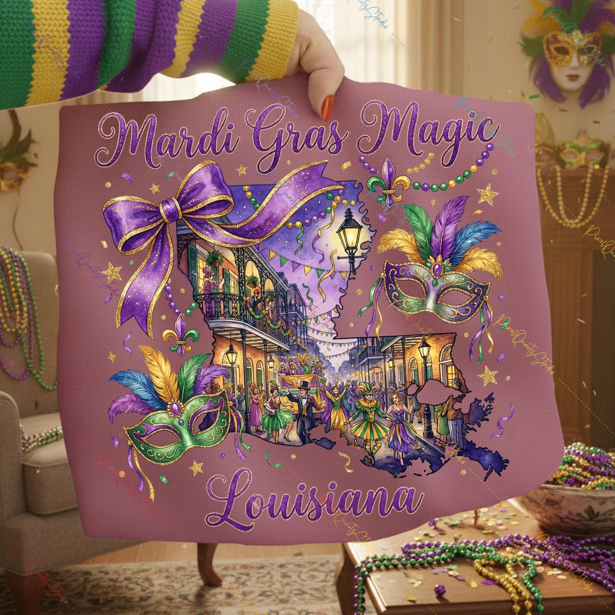 Mardi Gras Magic PNG, Louisiana Map Sublimation, New Orleans French ...