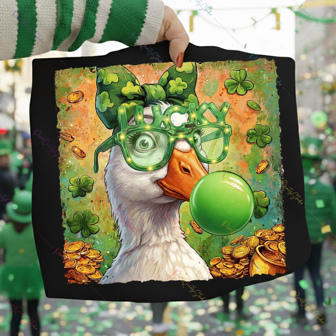 Funny St Patricks Day Goose PNG, Lucky Duck Shamrock Glasses Blowing ...