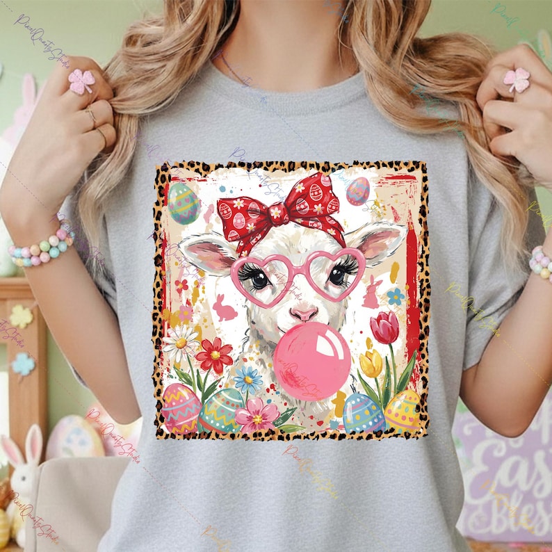 Bubblegum Easter Lamb PNG, Oil Bunny Style Sublimation Design, Red ...