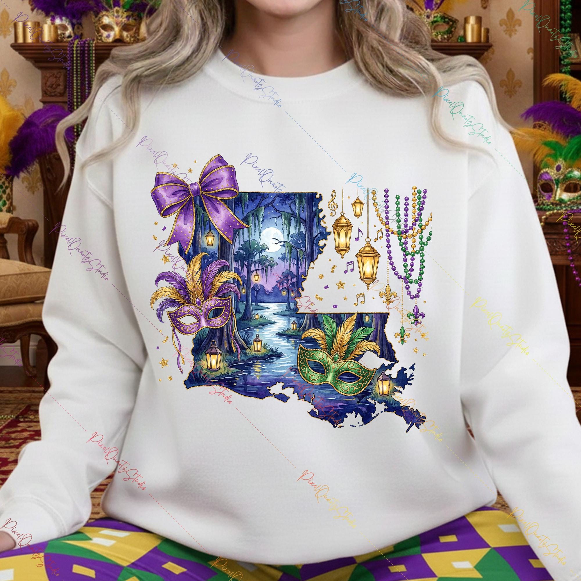 Louisiana Map PNG, Mardi Gras Bayou Sublimation, Night Swamp Art, New ...