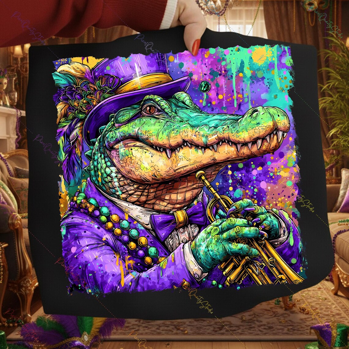 Mardi Gras Alligator PNG Bundle, Cool Gator Sublimation, Jazz Trumpet ...