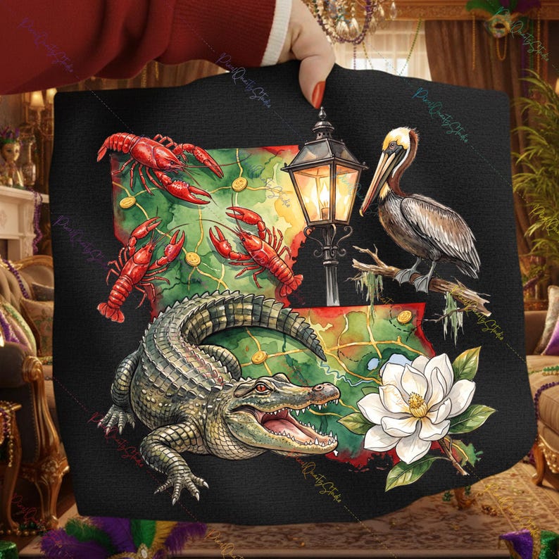 Louisiana State PNG, Watercolor Alligator Crawfish Pelican Magnolia ...