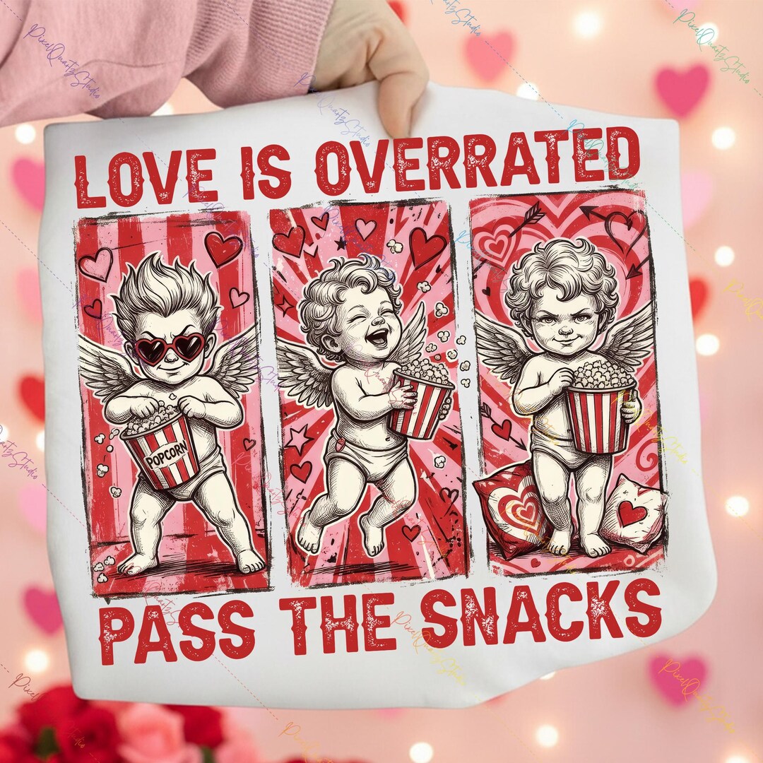 Love is Overrated PNG, Funny Cupid Popcorn Sublimation, Pass the Snacks ...